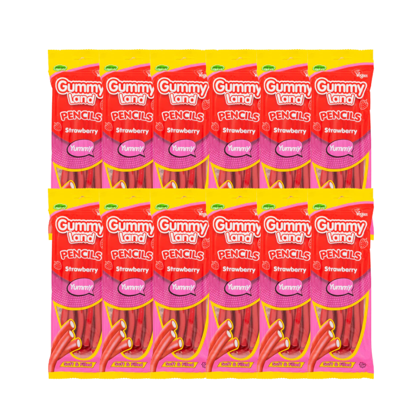Gummy Land Pencils Strawberry Sweets - 150g Case of 12 - GUMMY LAND ...