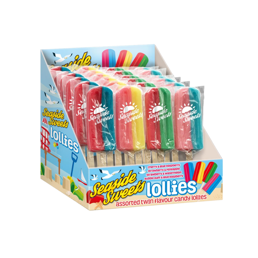 Seaside Ice Cream Lollies 58g x 24 – Assorted Twin-Flavor Lollipops – C ...